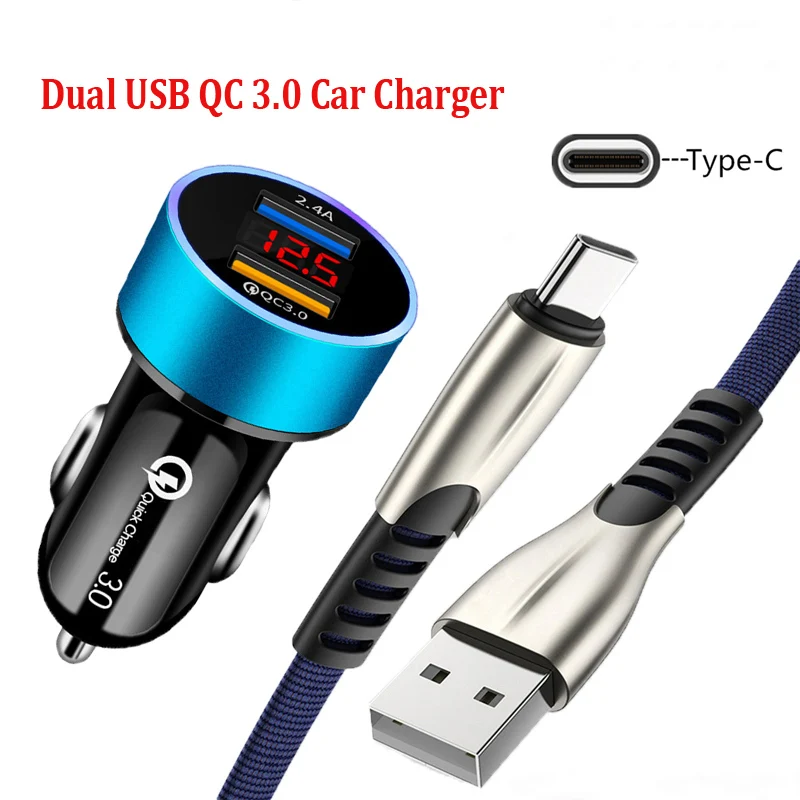 Chargeur USB 5A pour voiture avec câble de données,charge rapide,Type c ...