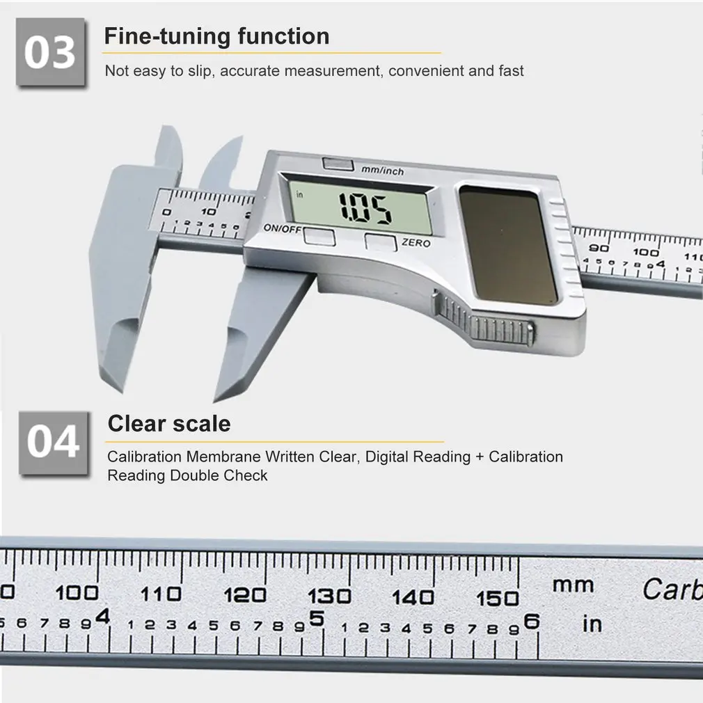 0-150MM Solar Power Electronic Precision Digital Vernier Calipers Ruler ...