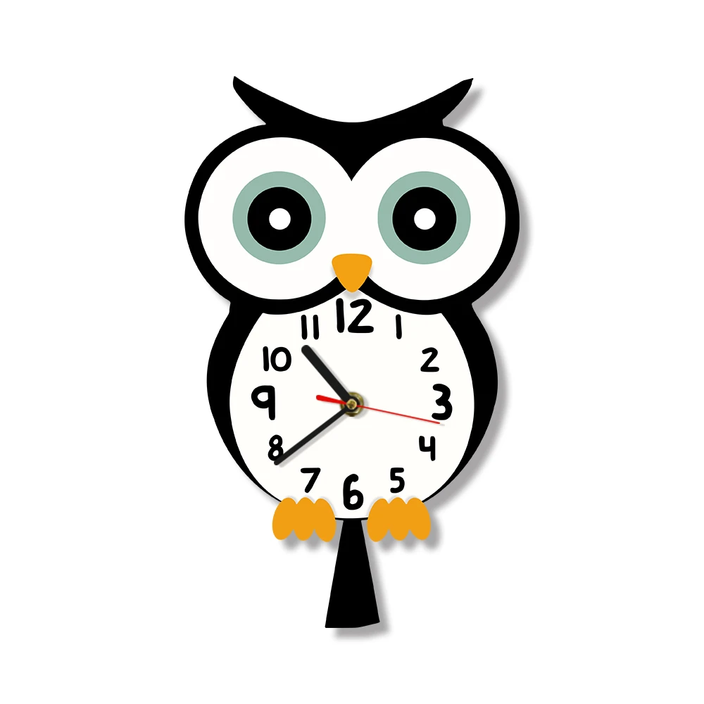 Eagle Owl Cute Cartoon Animal Design Print Wall Clock Colorful Baby Owl ...
