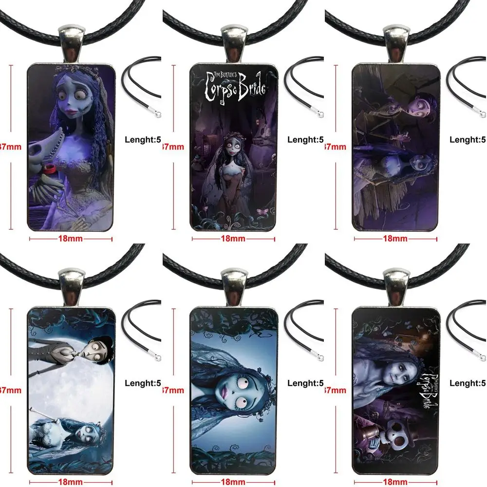 Corpse Bride Couple Glass Cabochon Pendant Necklace Rectangle Fashion ...