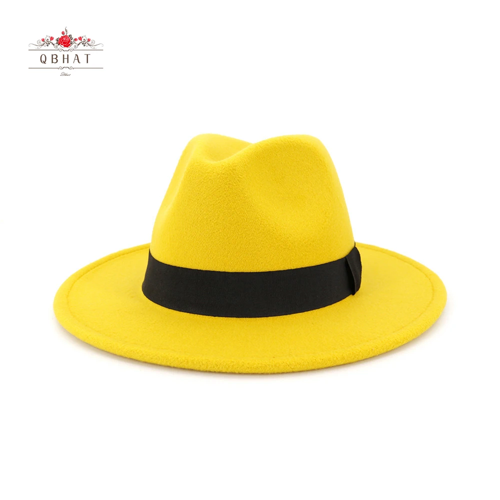 QBHAT Trend Wool Felt Jazz Fedora Hats Casual Men Women Ribbon Band ...