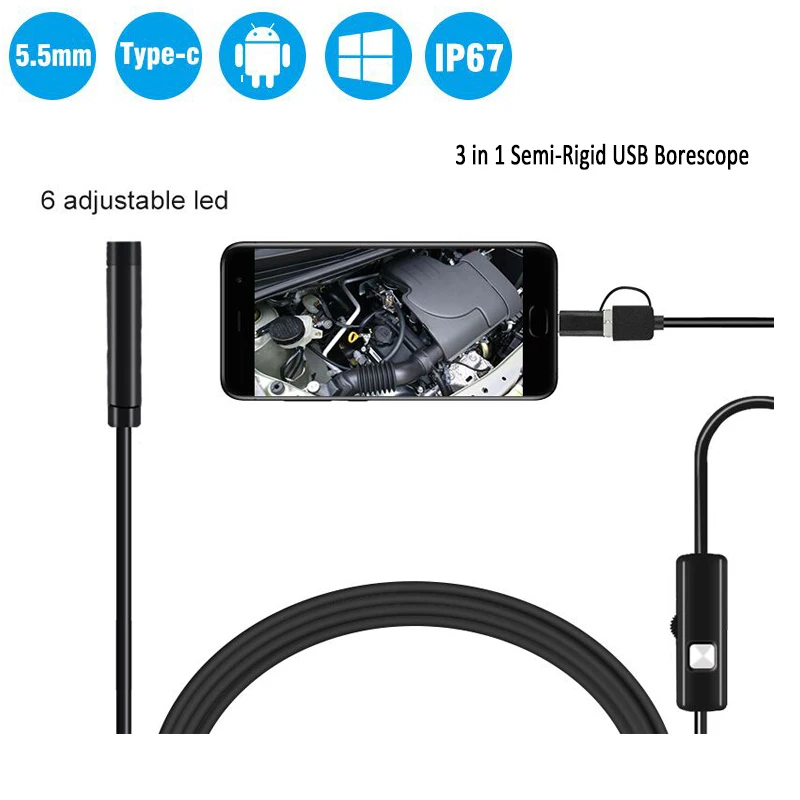 3in1 Android Endoscope Camera 5.5mm/8mm Inspection Camera 1080P IP67 ...
