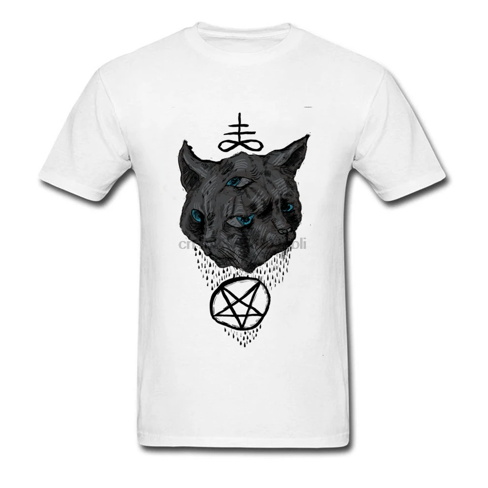 Janus Satanic Cat T Shirt 666 Satan Witchcraft Evil Cat Tshirts For Men White Fashion Clothing ...