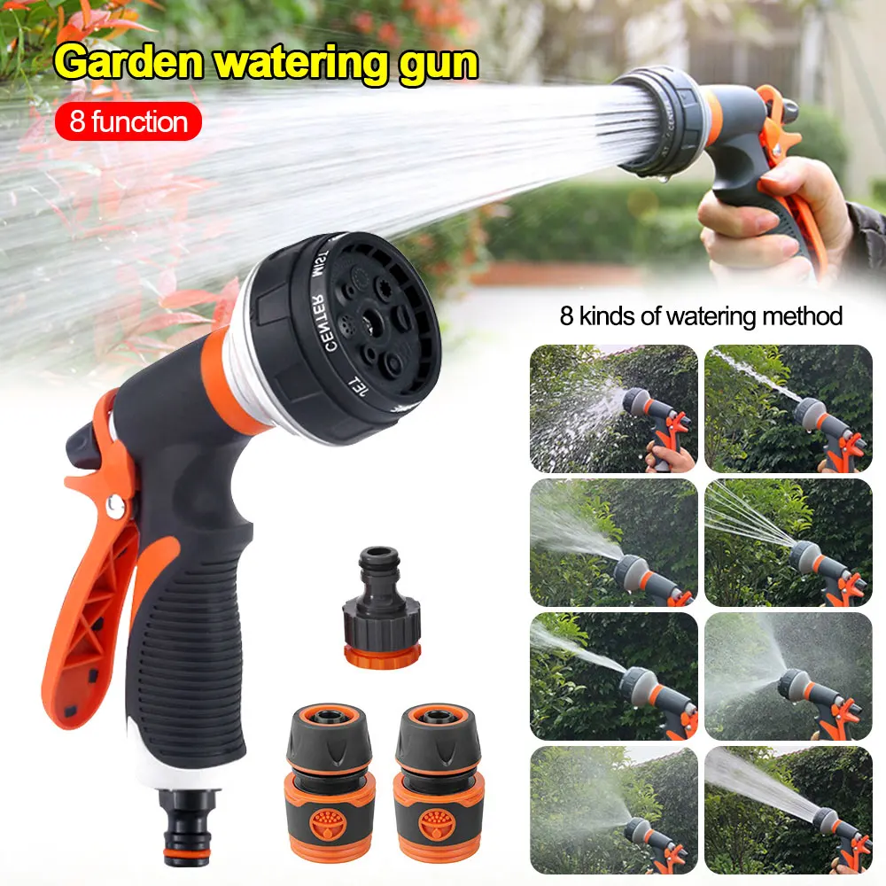 3 Heads 8 Modes Hose Sprinkle Nozzle Water Spray Gun High Pressure ...