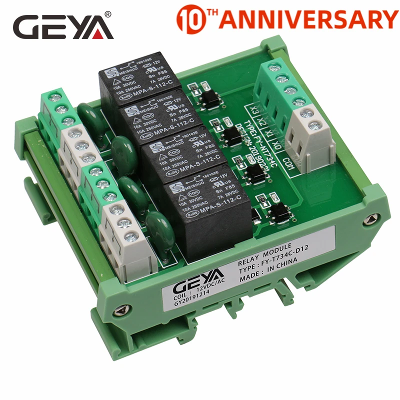 GEYA 4 Channel Relay Module 1 SPDT DIN Rail Mount 12V 24V DC/AC ...