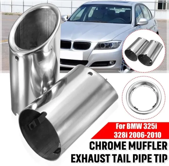 2PCS Car Exhaust Muffler Stainless Steel Tail Pipe Tip Chrome For BMW ...