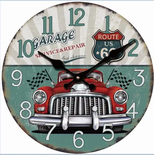 Large Wall Clock Hot Home Decoration Continental Retro Vintage Car Wood ...