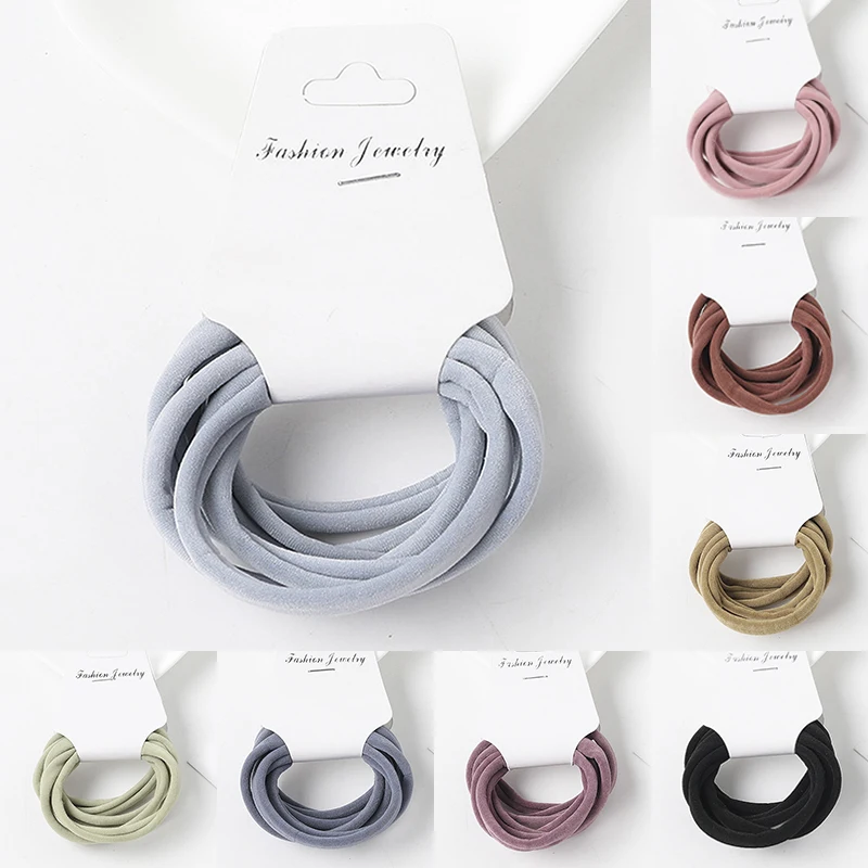6 PCS Solid Color Basic Elastic Hair Bands For Girls Pink Tie Gum ...