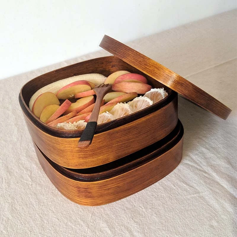 Japanese Wooden Lunch Box Picnic Bento Box Student Lunchbox Double ...