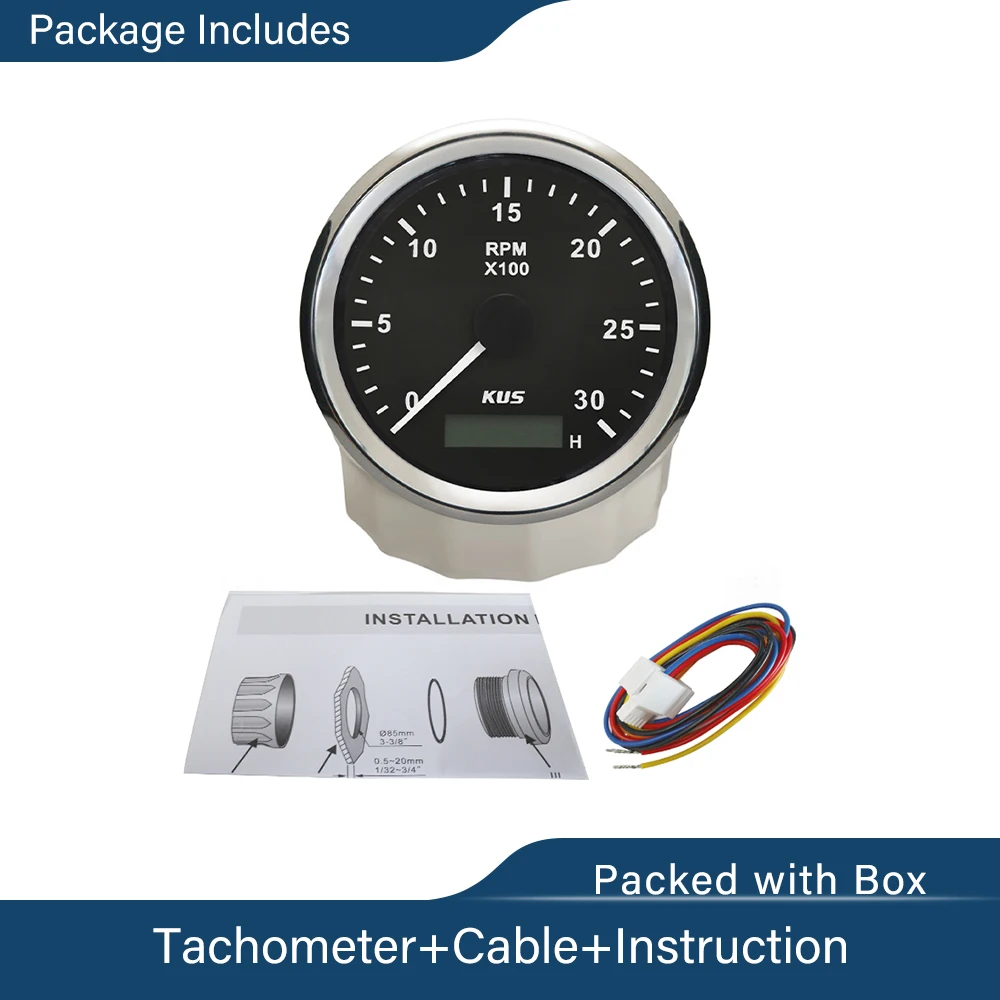 KUS 85mm VDO Analog Auto meter Marine Tachometer RPM Gauge 3000 RPM ...