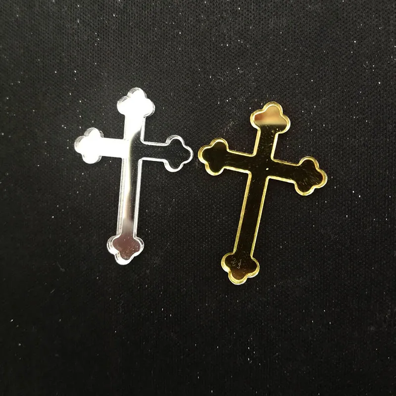 100pcs Mirror Cross Sticker Laser Cutting Acrylic Crosses Wedding Party ...