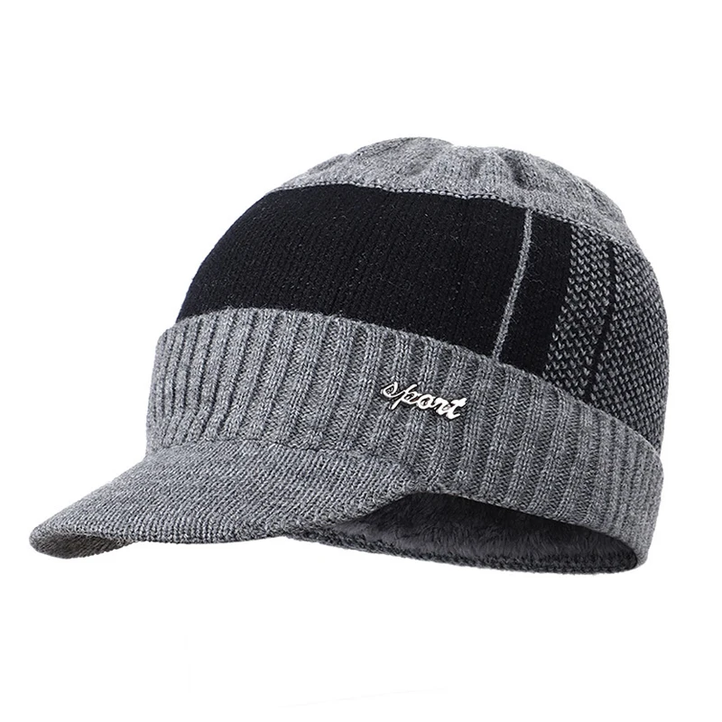 Winter-Baseball-Cap-Plush-Thick-Brim-Knitted-Baseball-Hat-Brim-Knitted ...