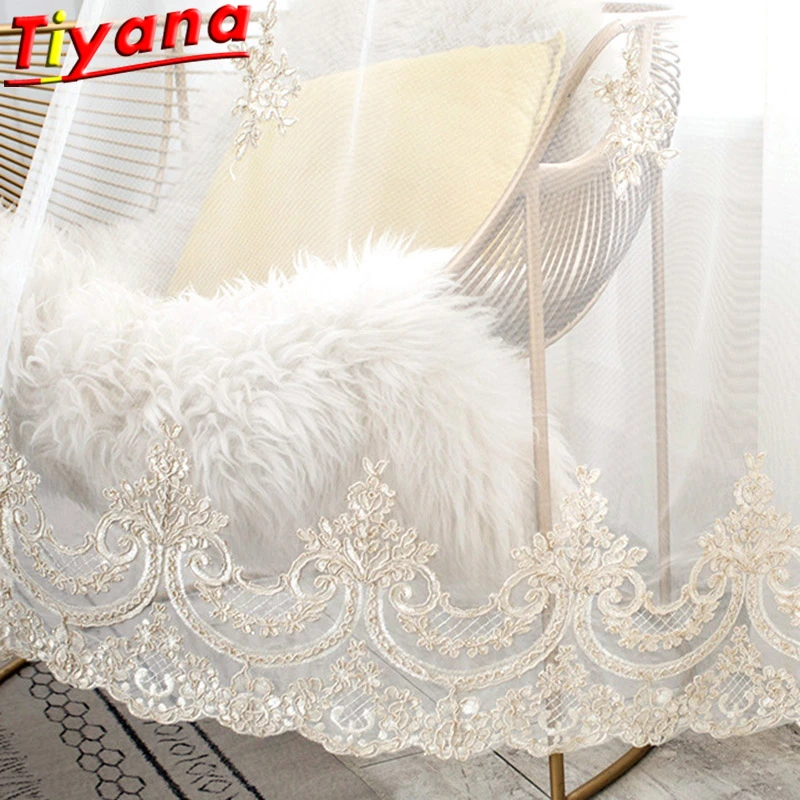 Luxury Embroidered Tulle Curtains For Living Room Flower Rope ...