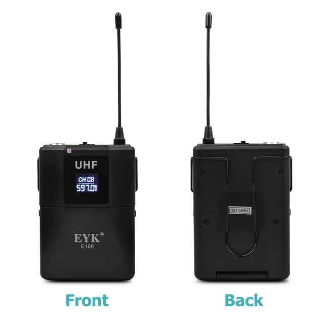 EYK E100 UHF Wireless dual Bodypack Microphone with headset and lapel ...