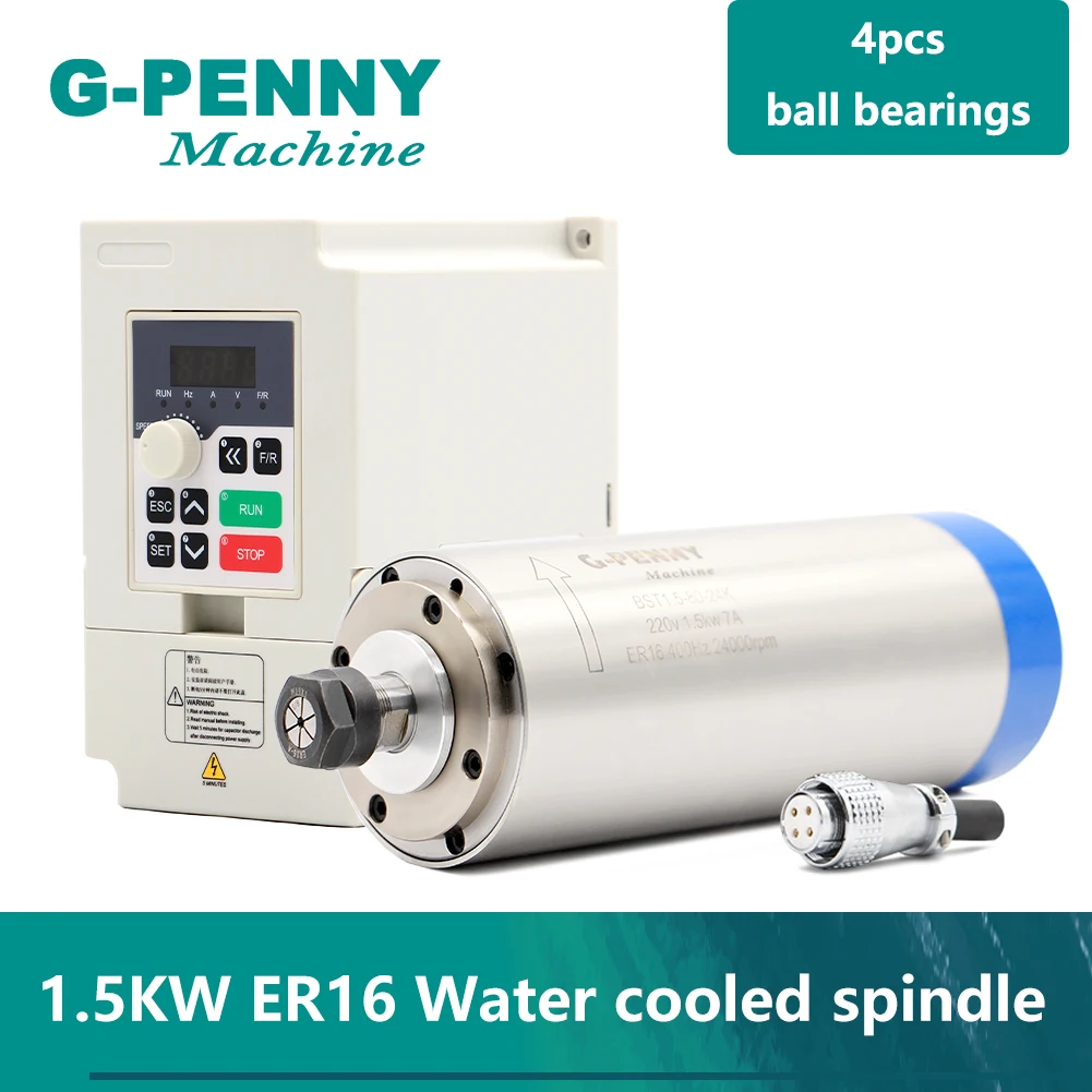 220v 1.5kw Er16 Cnc Water Cooling Spindle 80x220mm 4 Bearing Water ...