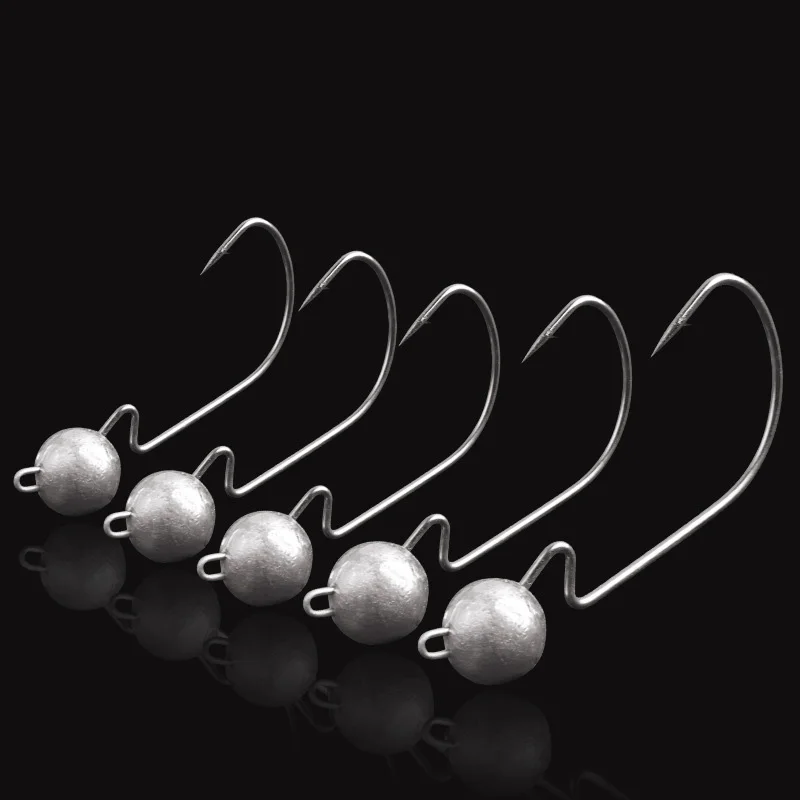 5/10pcs Wide Crank Offset Fishing Hook Lead Jig Head Fishhook For Soft ...