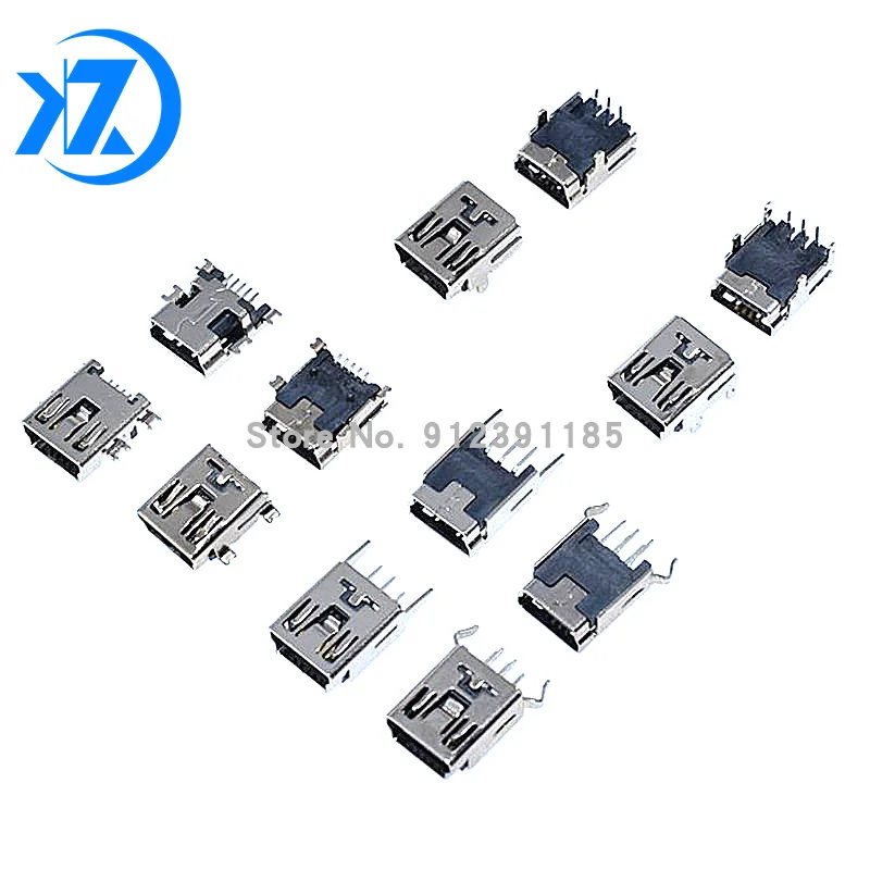 10Pcs-Mini-USB-Type-B-5-Pin-Female-Socket-Vertical-Horizontal-DIP-Jack ...