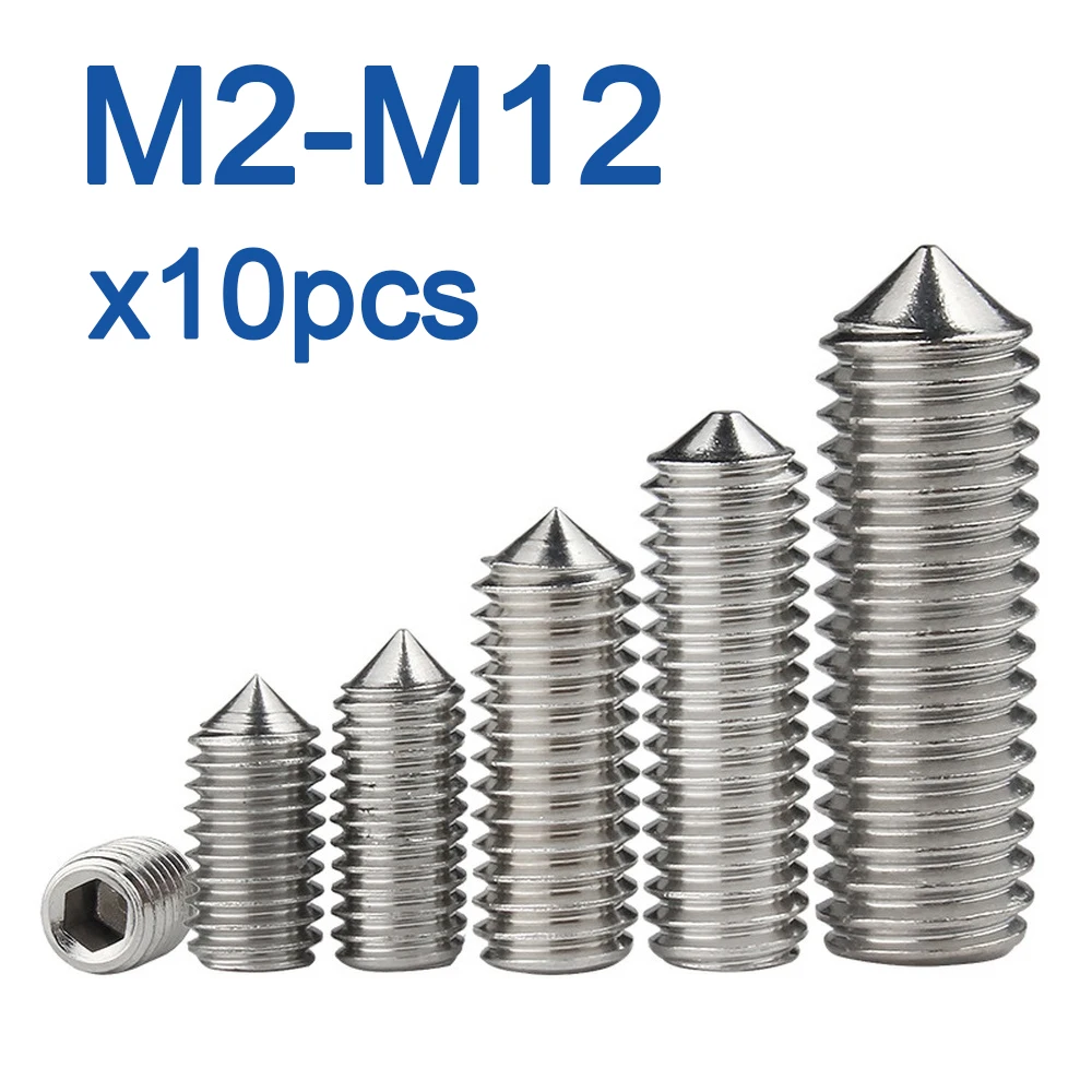 10pcs/lot Hex Hexagon Socket Set Screw Cone Point Grub Screw M2 M2.5 M3 ...
