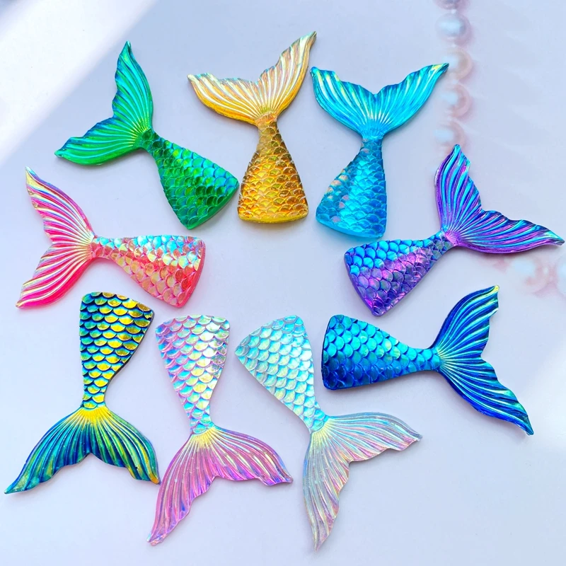 10pcs Resin Lovely Shiny Fish Tail With Color Plating Flatback Cabochon ...