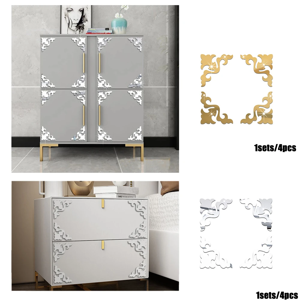 4pcs/lot Hollow Pattern Acrylic Mirror Sticker Furniture Modification ...