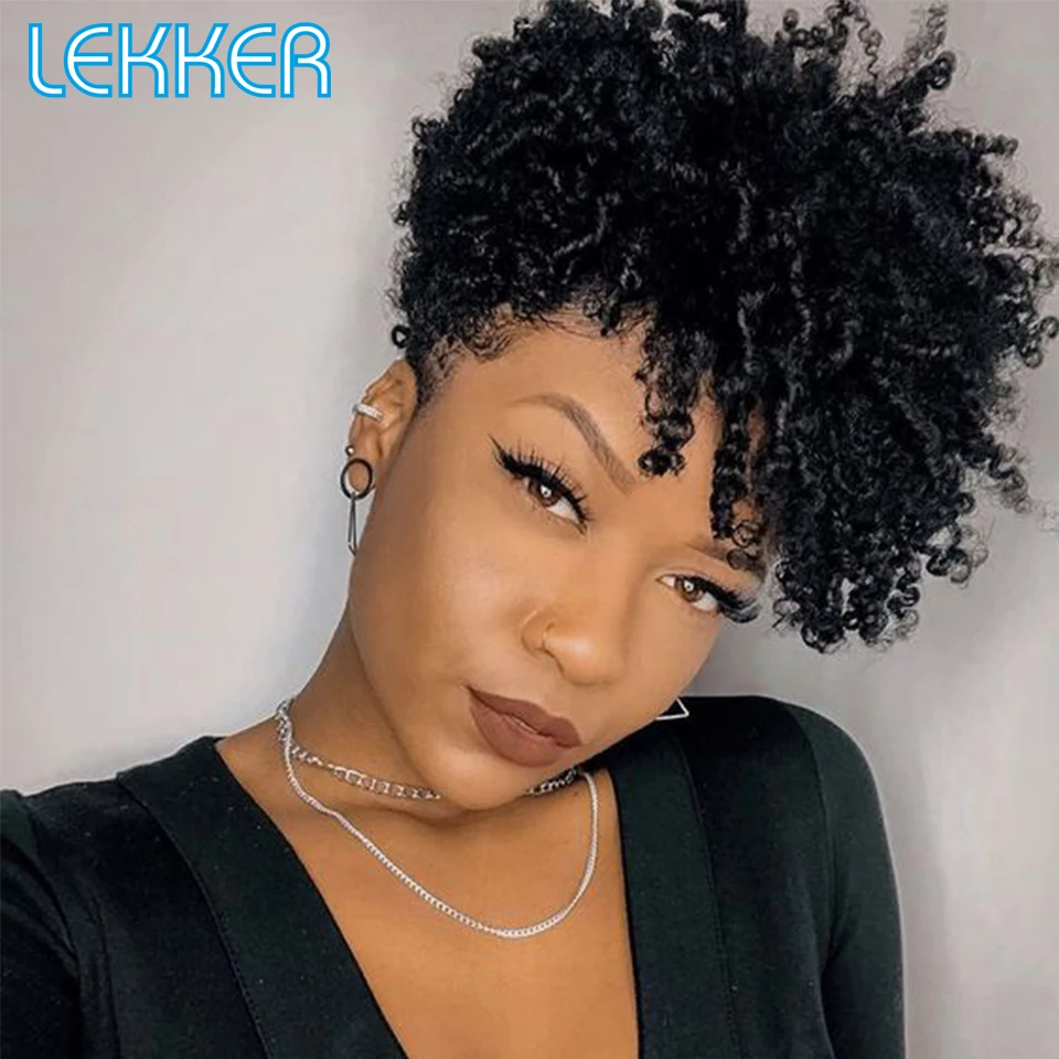 Lekker Short Pixie Cut Afro Kinky Curly Bob 100% Human Hair Wig For ...