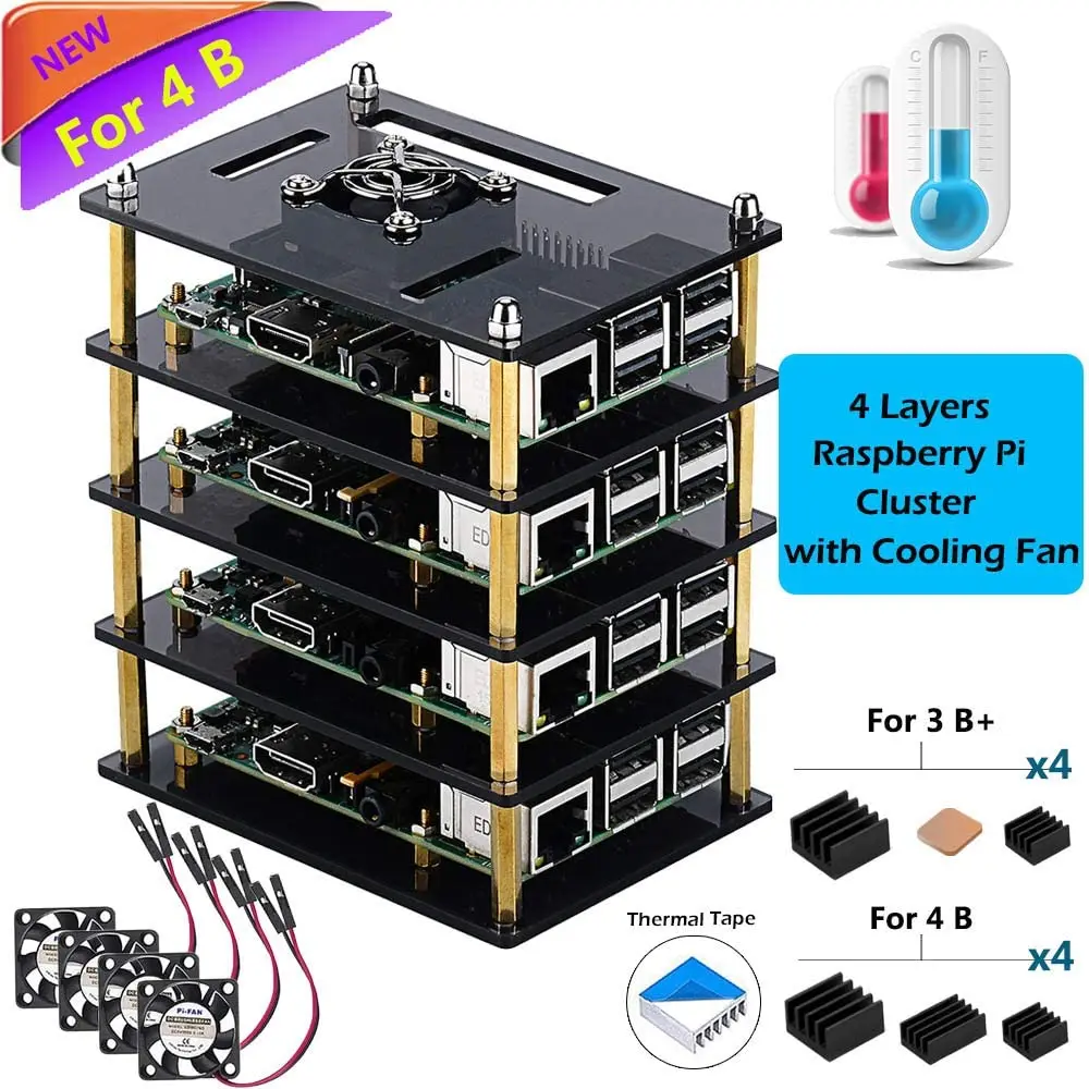 IUniker Raspberry Pi 4 เคสที่มีฮีทซิงค์พัดลมระบายความร้อนสำหรับ ...