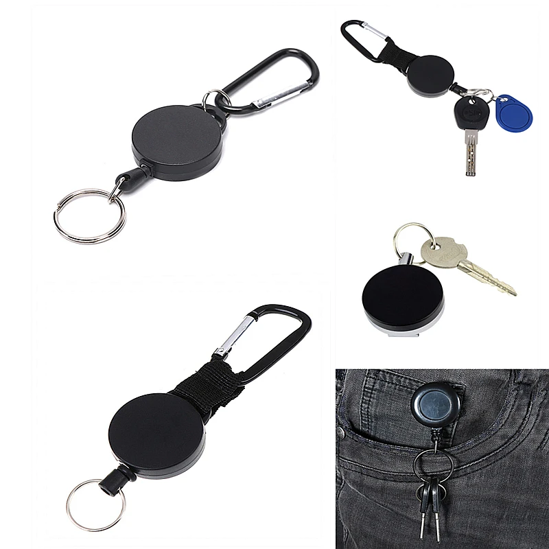 1PC Retractable Pull Key Ring Chain Belt Clip with Carabiner Reel Card ...