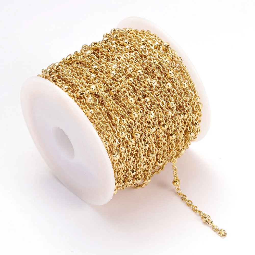 2m Stainless Steel Gold Beaded Chain Flat Spacer Bead Cable Link Chain ...