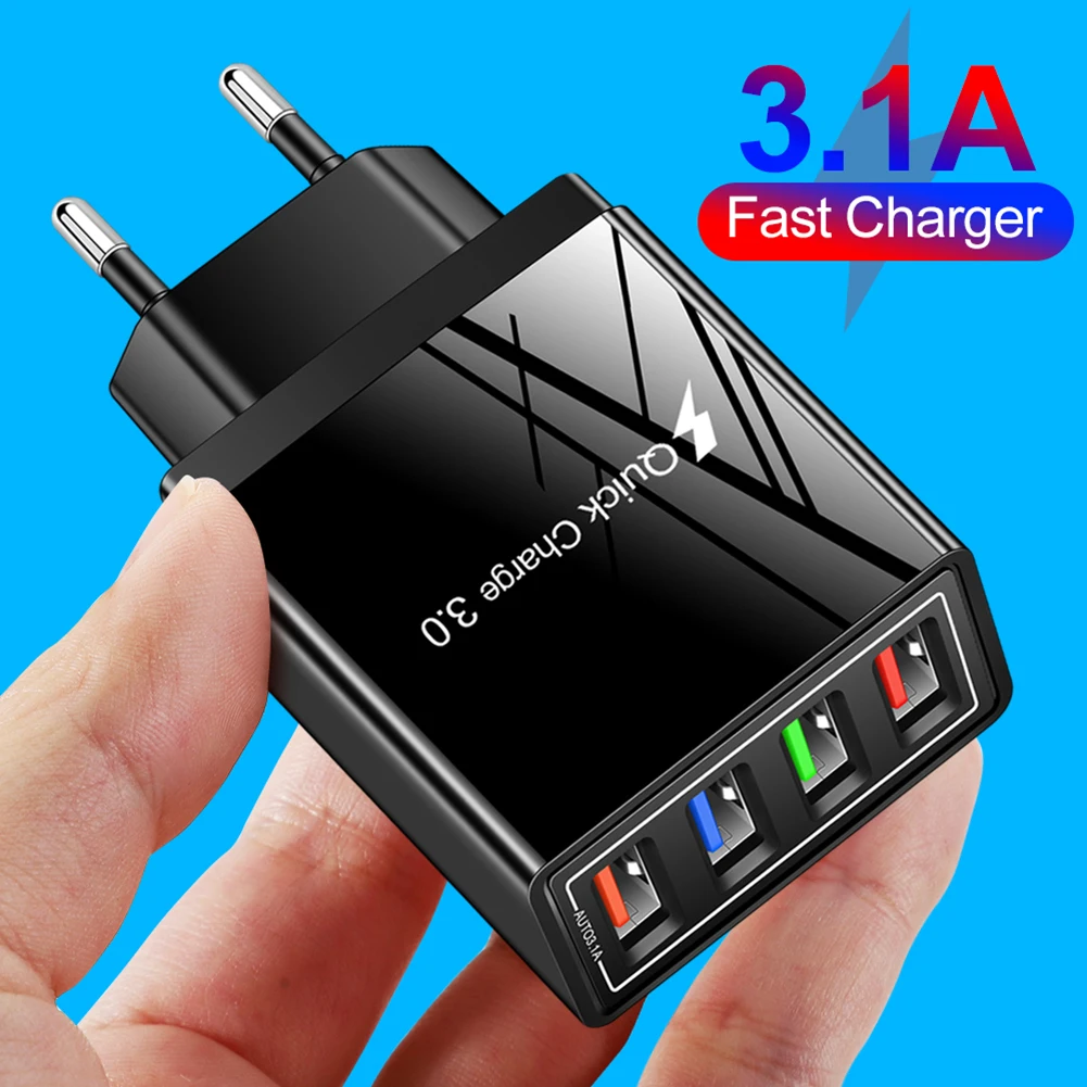 QC 3.0 Quick Charger 5V 3A USB Charger Fast Charging Charge 4 Ports LED ...