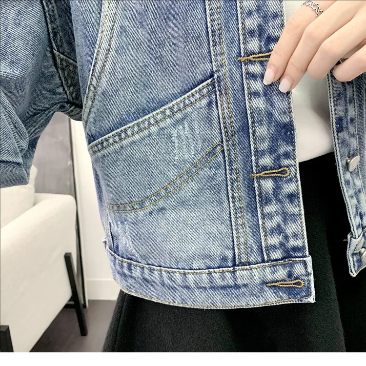 [EWQ] 2020 Spring New Full Sleeve Turn-down Collar Loose Women Cowboy ...
