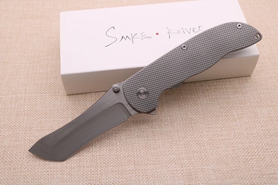 Smke Knives Custom Norseman Flipper Folding Knife S90V Satin Blade Sand ...