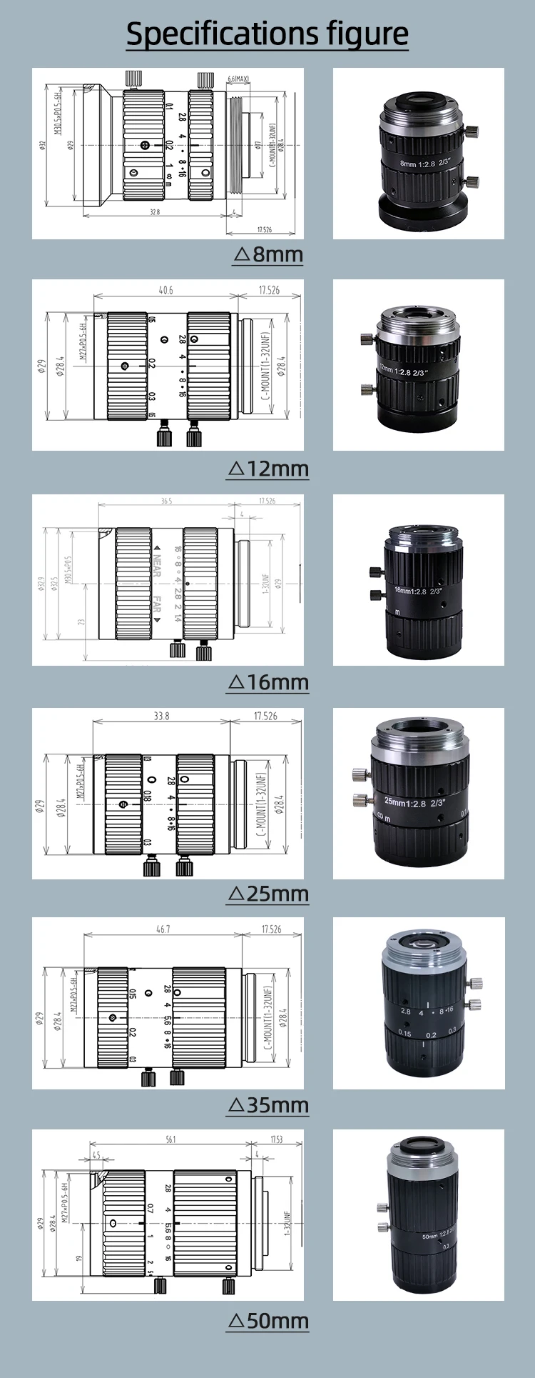10MP CCTV LENS 8-50mm Fixed Focal FA Lens C-Mount Zoom Lens