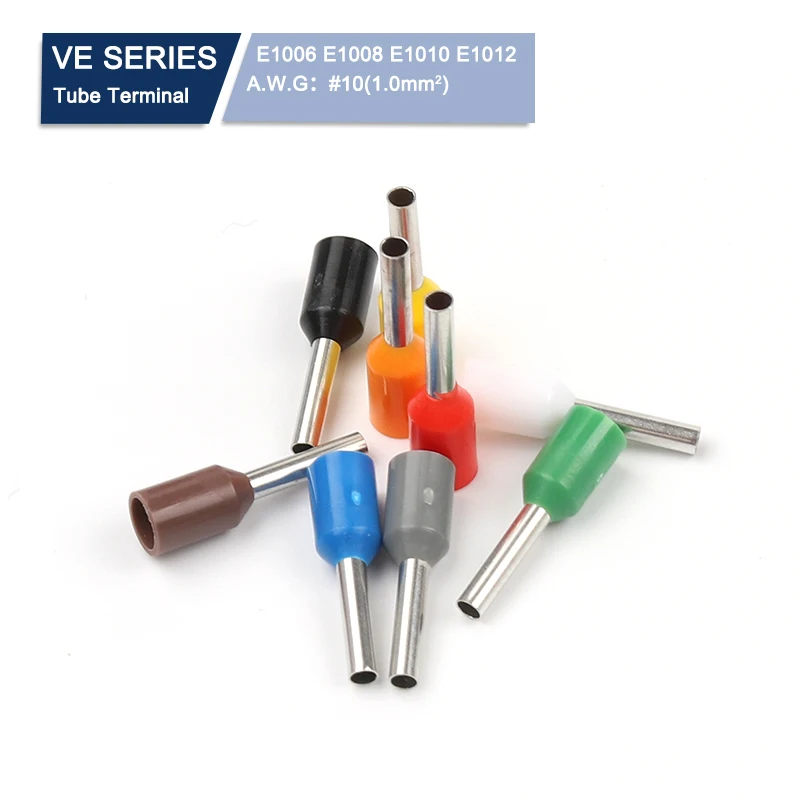 100PCS-VE-TUBE-Insulated-Crimping-terminals-E1006-E1008-E1010-E1012-1mm2-AWG-18-Cable-Wire ...