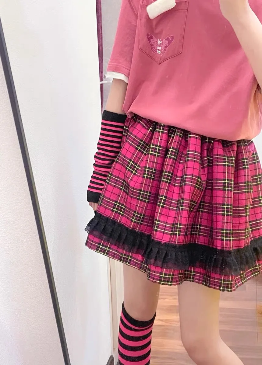 Gothic Lace Lolita Mini Skirt Woman Kawaii Plaid Pleated Pastel Goth F | GraceQueens - Fashion ...