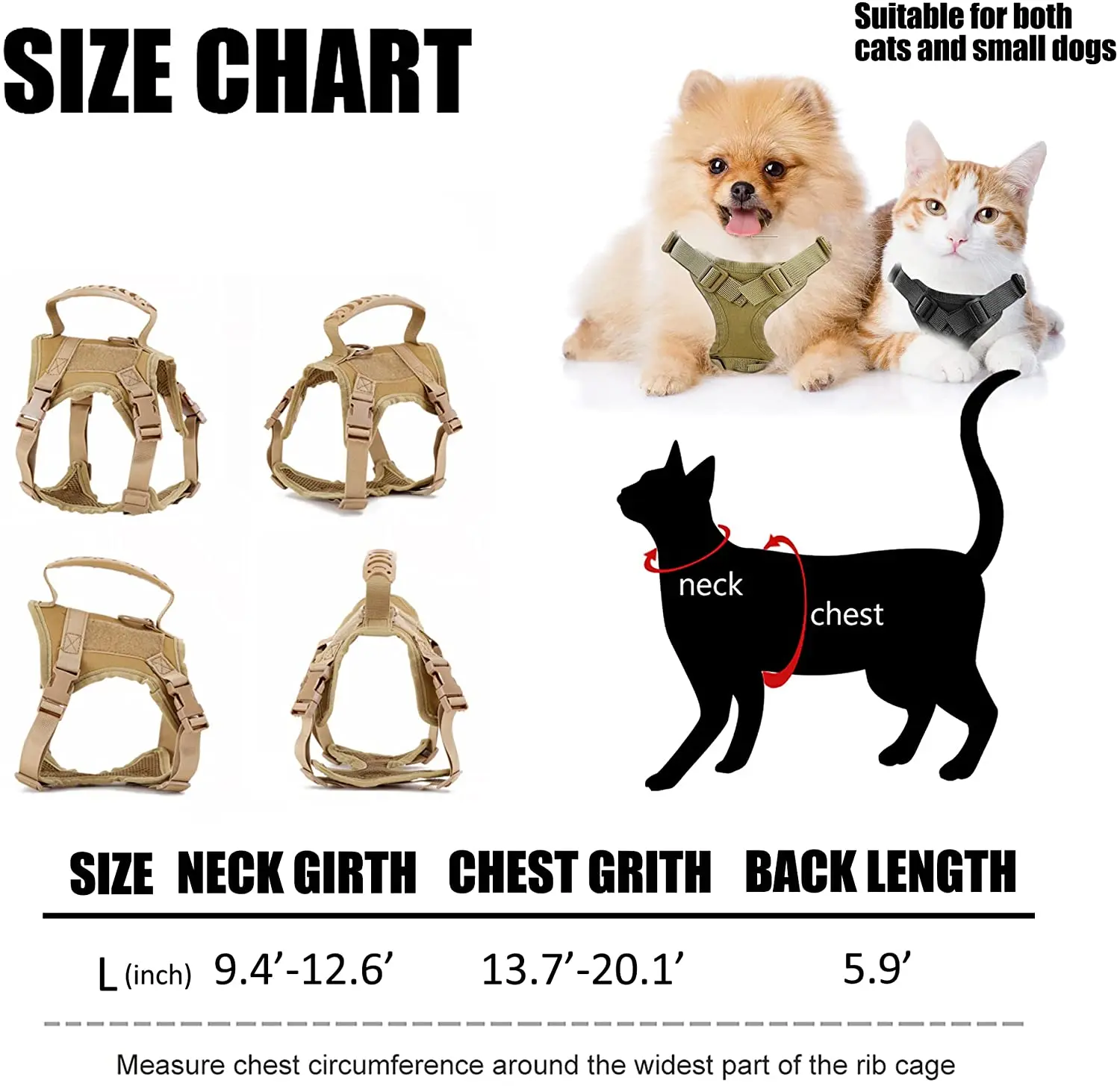 Tactical Cat Harness for Walking Escape Proof Adjustable Pet Vest ...