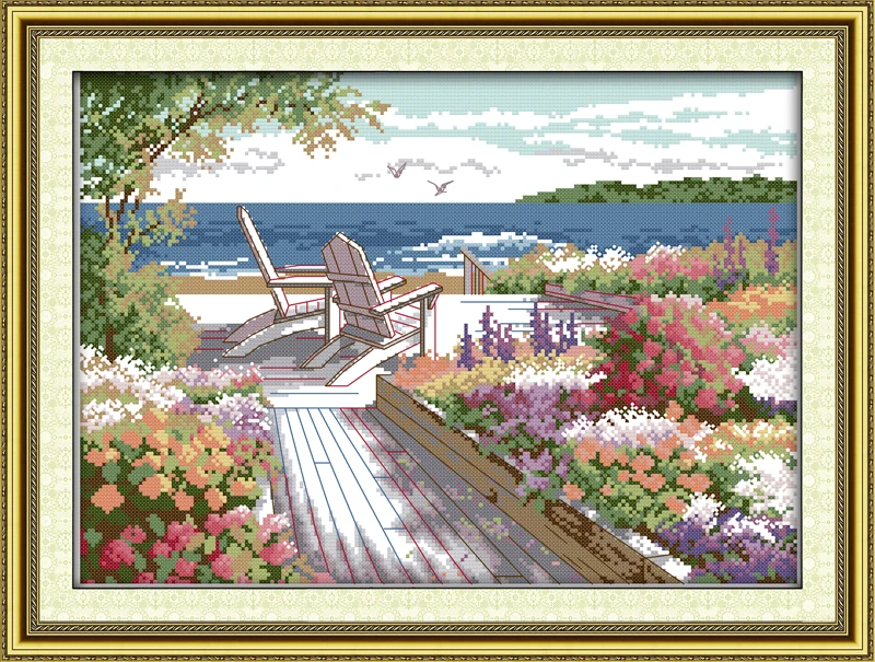 Seaside landscapes cross stitch kit 14ct 11ct count printed canvas ...