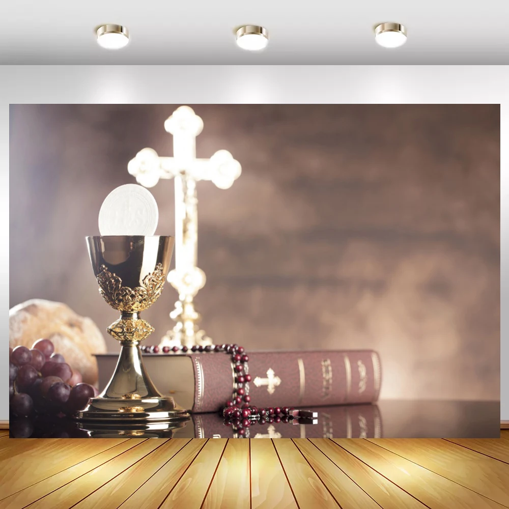 Holy Communion Backgrounds Chalice Wine Bread Bible Light Background