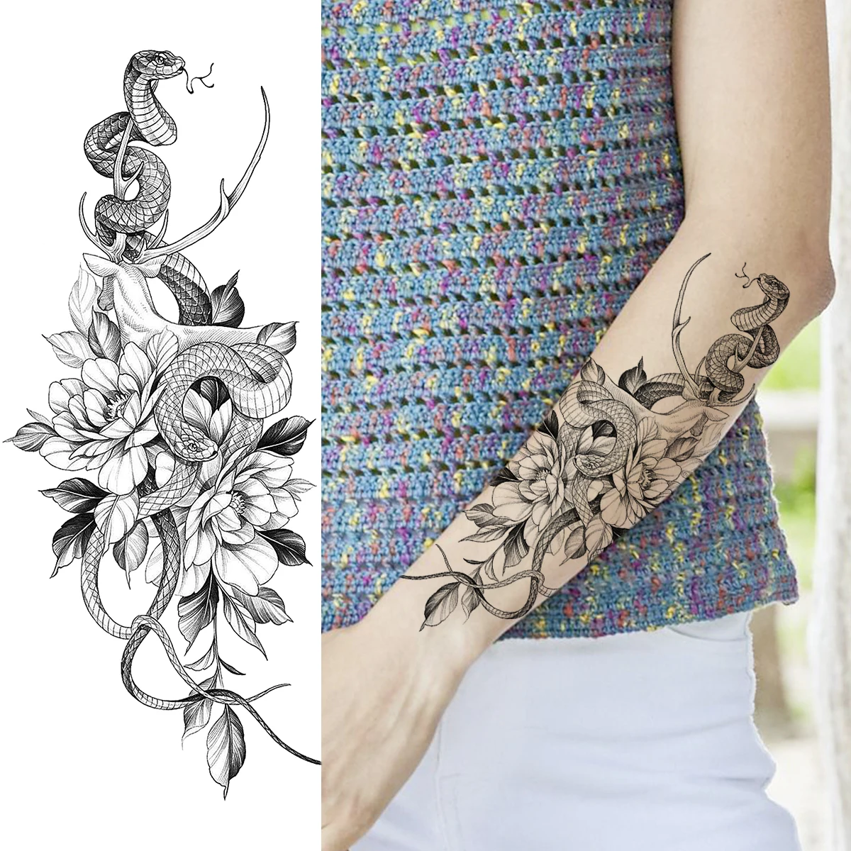 Flower And Snake Tattoo