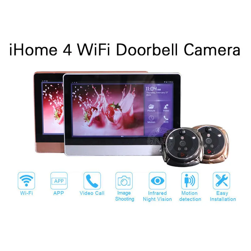 Rollup ihome4 inteligentny dom WIFI wideo wizjer do drzwi przeglądarka ...