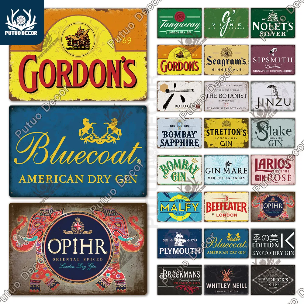 Putuo Decor Classic Gin Vintage Metal Sign Wine Tin Sign Decorative ...