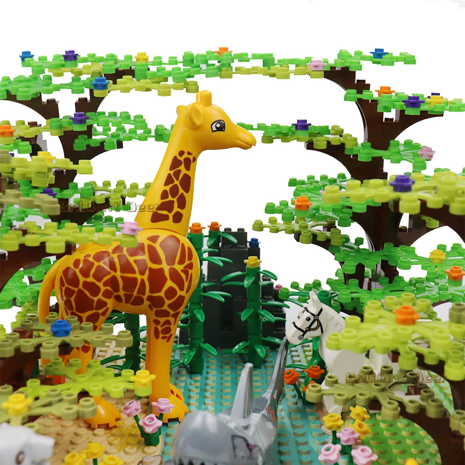 DIY MOC Jungle Model with Wild Animals Figures Building Blocks ...