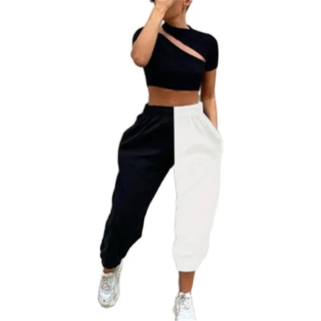 2022 Half Black Half White Pants Women Trousers Sweat Baggy Pants Women ...