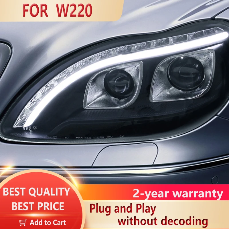 For-BENZ-W220-Headlights-2002-2005-DRL-Day-Running-Light-LED-Bi-Xenon ...