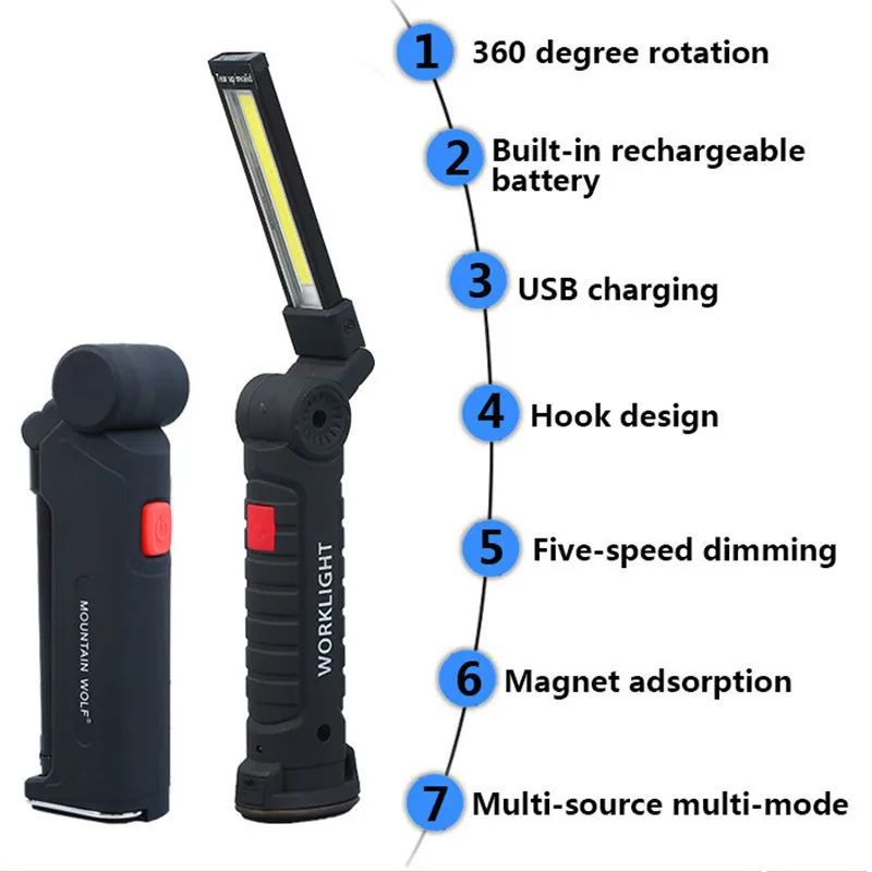 5 Modes Rechargeable Folding Emergency Lights Handheld LED Work Light ...