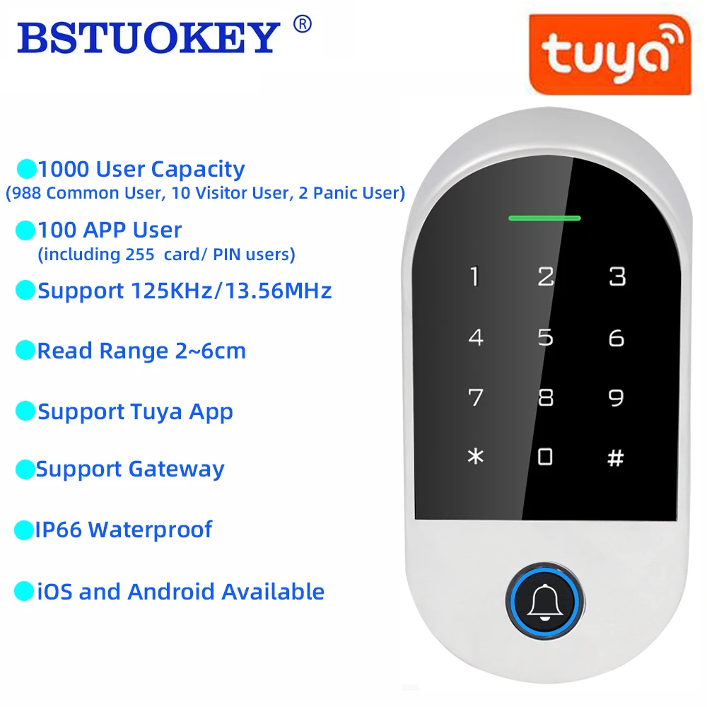 Phone Tuya Door Access Controller 1000 Users Bluetooth Touchkey Doorbell 125khz 13.56mhz ...