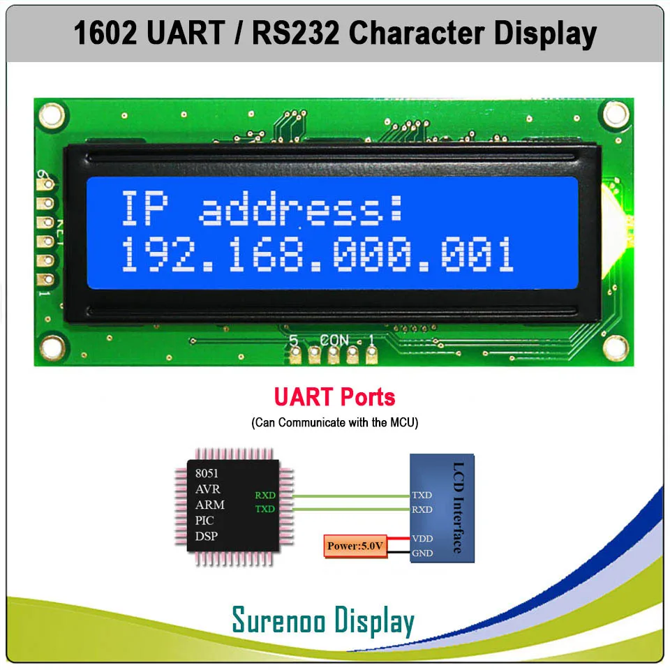 CMOS UART – Module LCD 16x2 caractères, série 1602 162, RS232, LCM pour ...