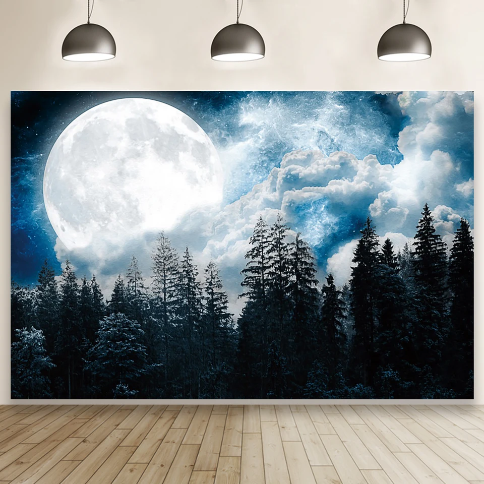 Dark Forest With Moon In Stars