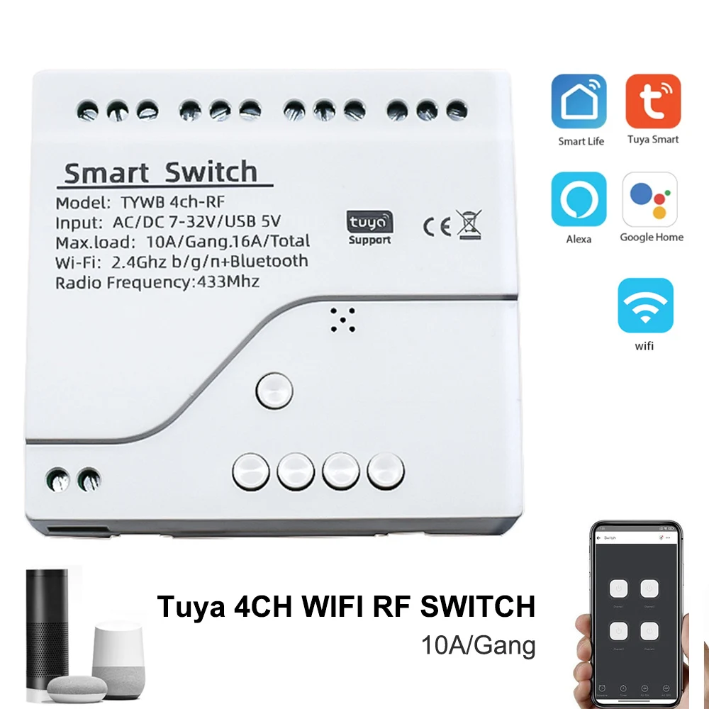 Tuya Smart Switch with shell 1/2/4 CH wifi relay rolling door switch ...