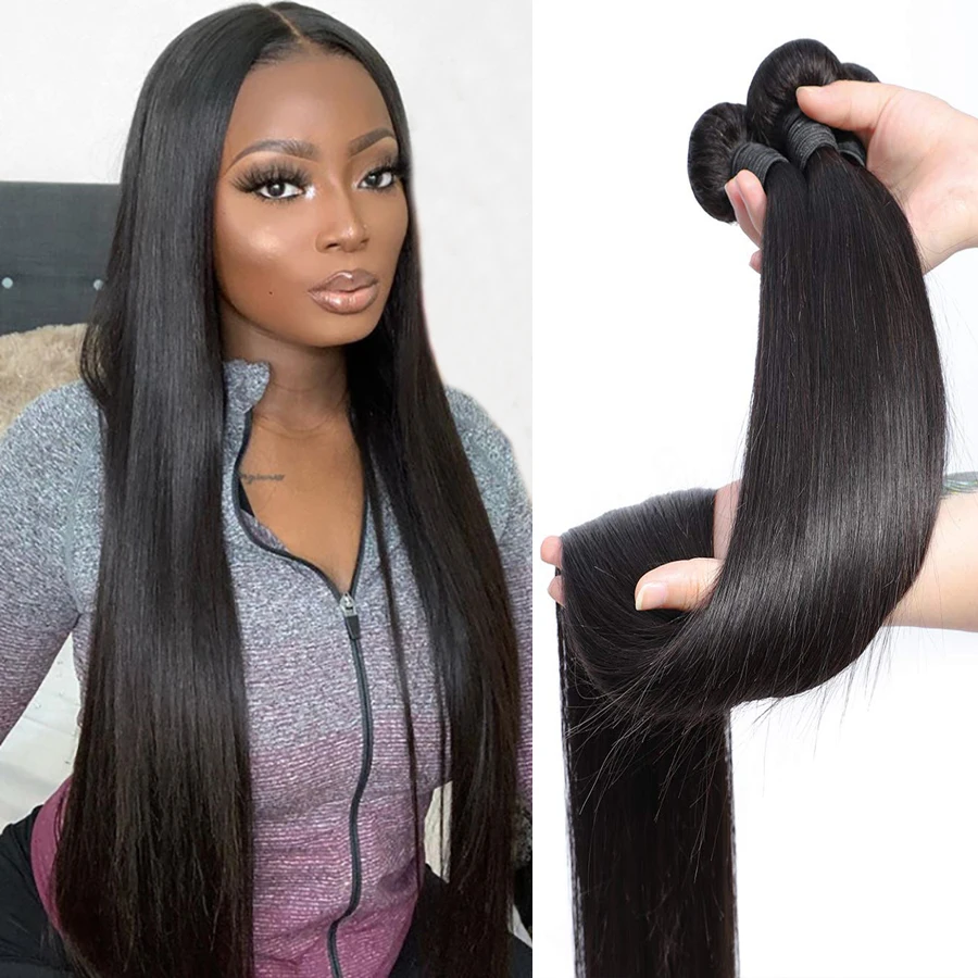 Hoho 30 32 34 36 38 40 Inch Indian Hair Straight Hair Bundles 100% ...