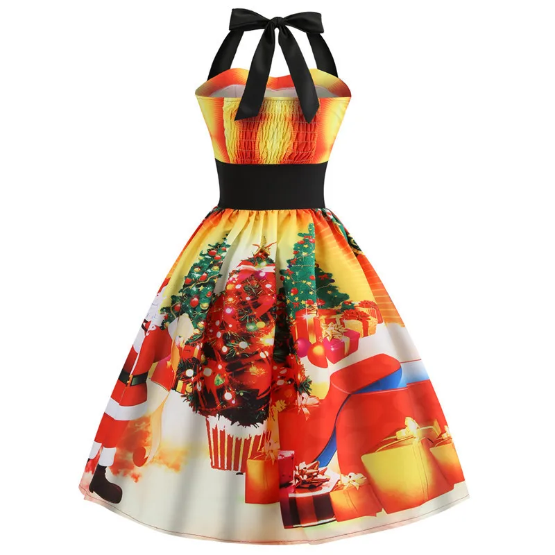 Women Vintage Christmas Dress Elegant Halter Sexy Party Casual Swing ...